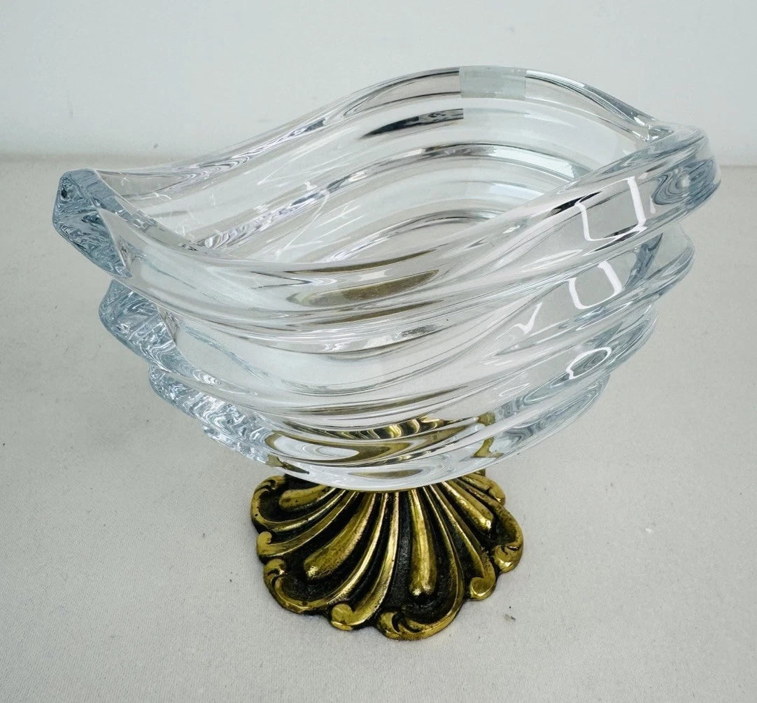 Crystalite Bohemia ‘Tide’ Lead Free Crystal Bowl with Brass Stand, 5 ...