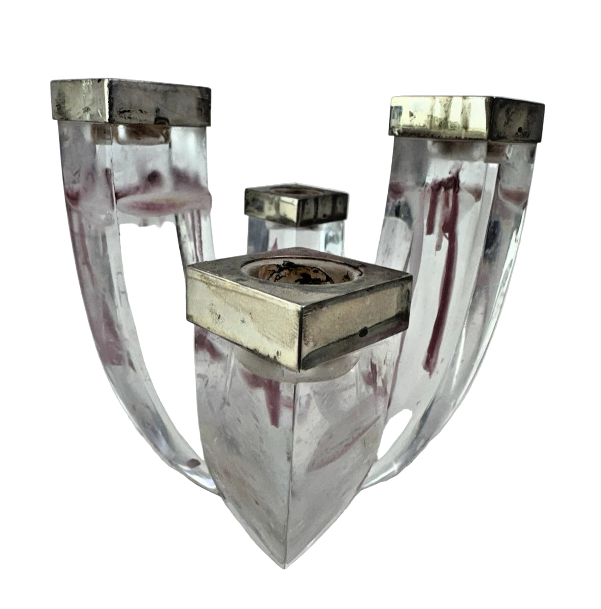 4 Arm Glass Candle Holder w/ Carr’s of Sheffield 2004 Sterling Silver ...