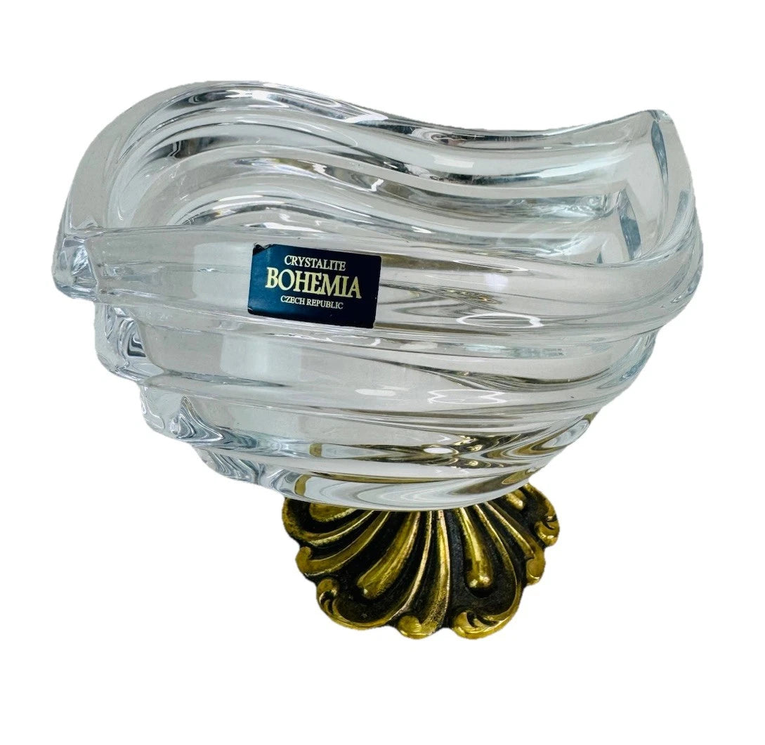 Crystalite Bohemia ‘Tide’ Lead Free Crystal Bowl with Brass Stand, 5 ...